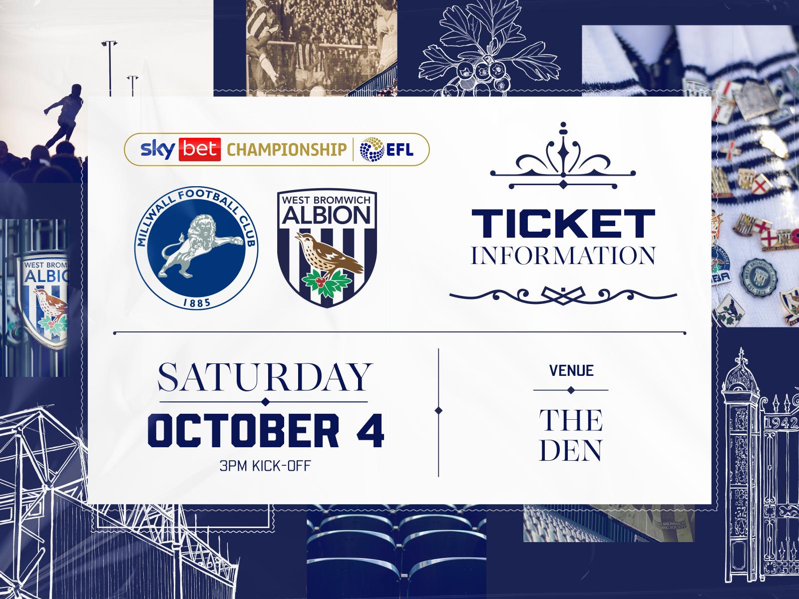 Ticket details | Millwall at The Den | West Bromwich Albion