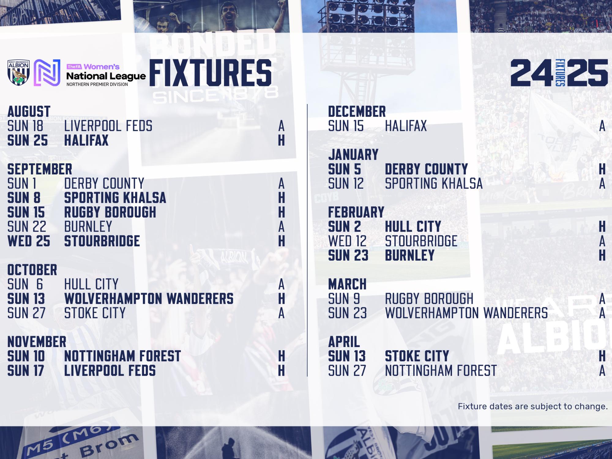Albion Women 2024/25 fixtures confirmed | West Bromwich Albion