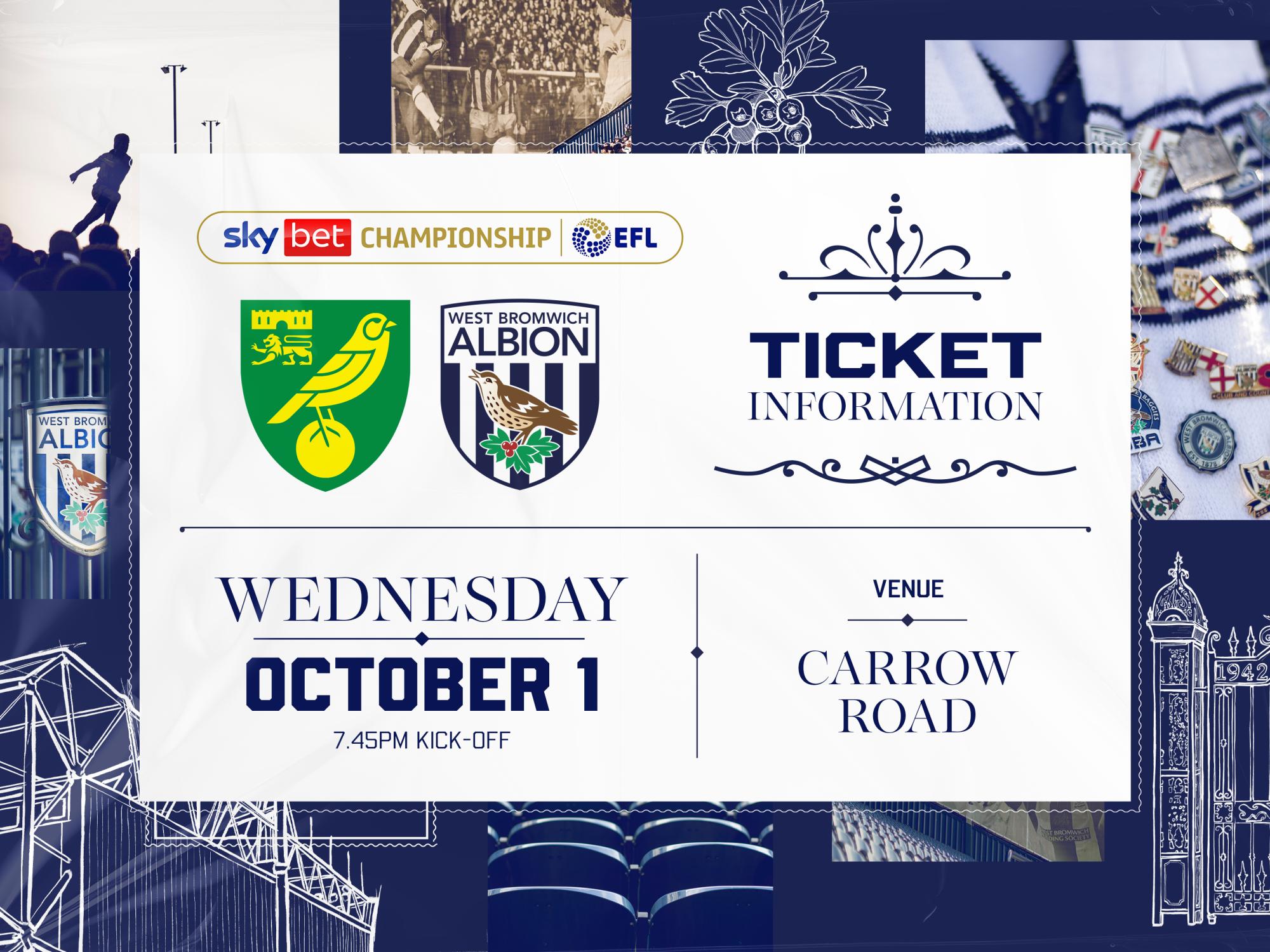 Ticket details | Norwich at Carrow Road | West Bromwich Albion