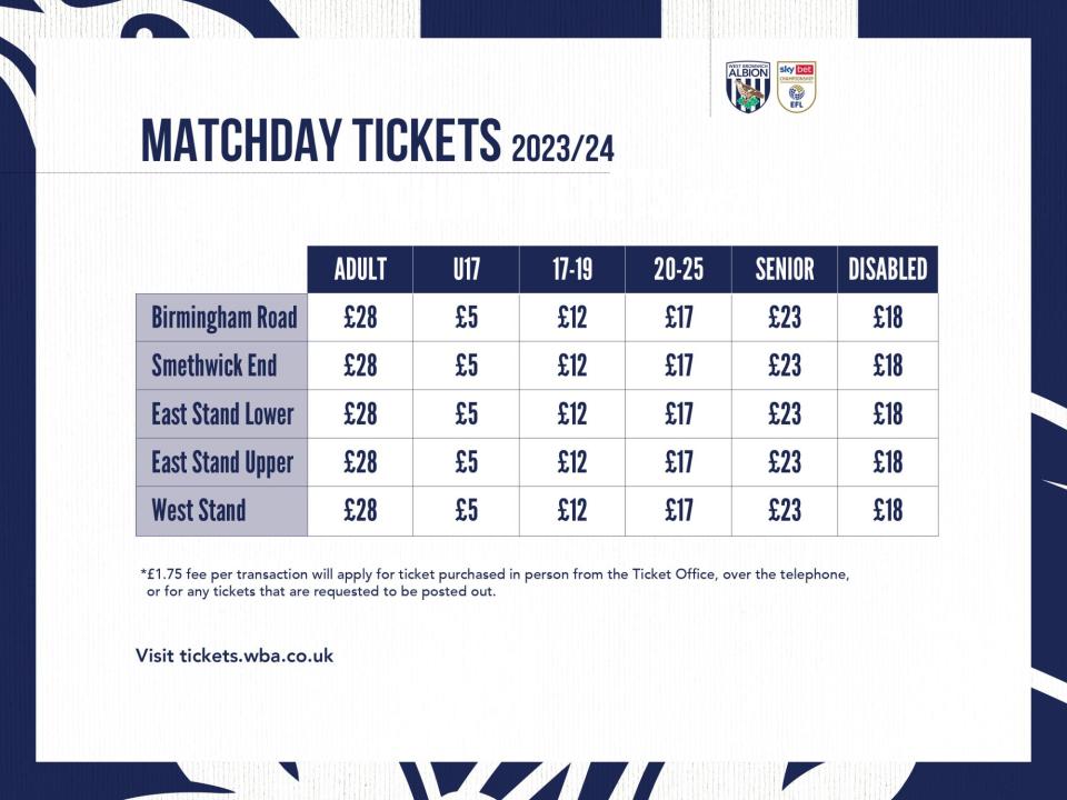 Tickets on sale for Millwall game | West Bromwich Albion