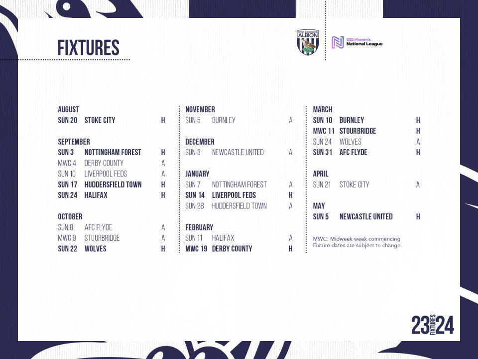 Albion Women’s 2023/24 fixtures announced | West Bromwich Albion