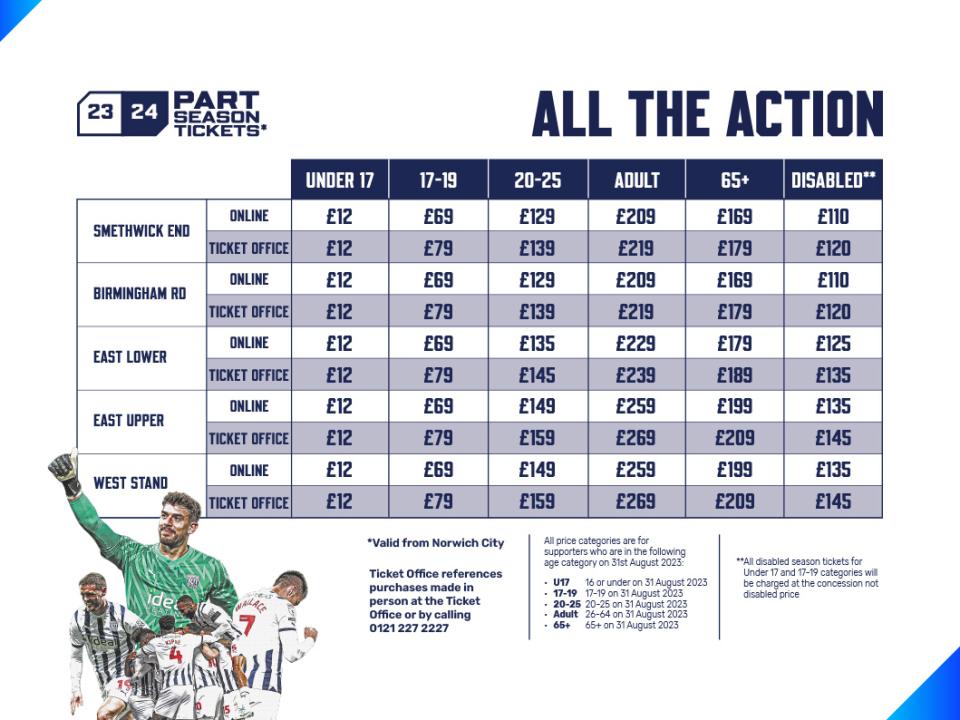 23/24 Part Season Tickets on-sale now | West Bromwich Albion
