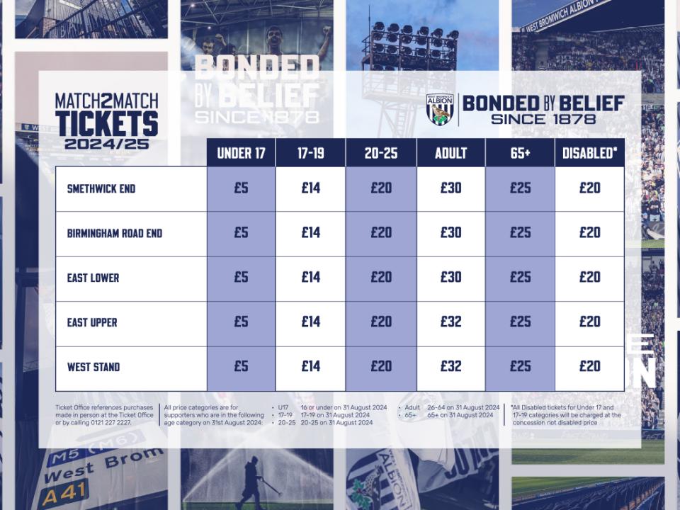 Albion confirm 2024/25 match ticket prices | West Bromwich Albion