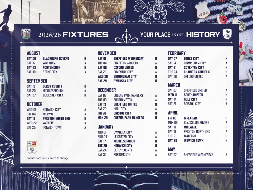 Albion's 2025/26 Sky Bet Championship fixtures announced | West ...
